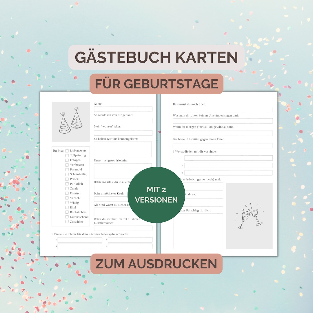 Birthday Guestbook (german), A4 Format, Instant Download, Print at Home ...