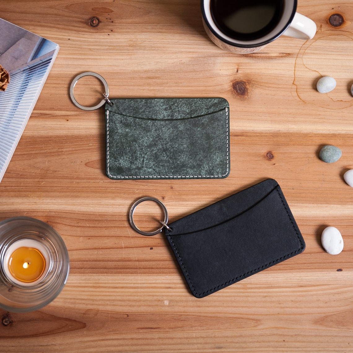 Personalized Leather Card Wallet Key Chain - Etsy