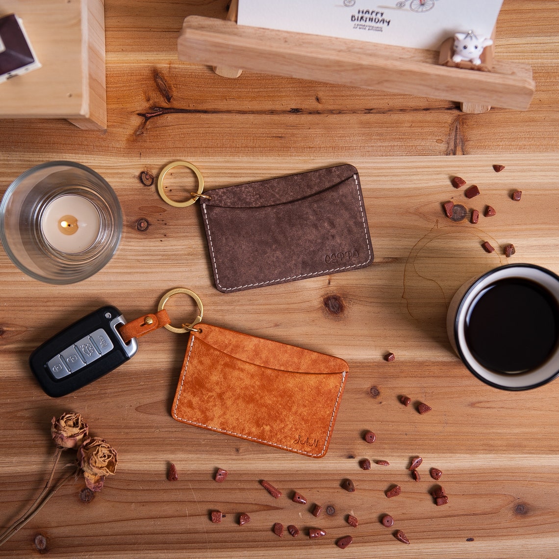 Personalized Leather Card Wallet Key Chain - Etsy