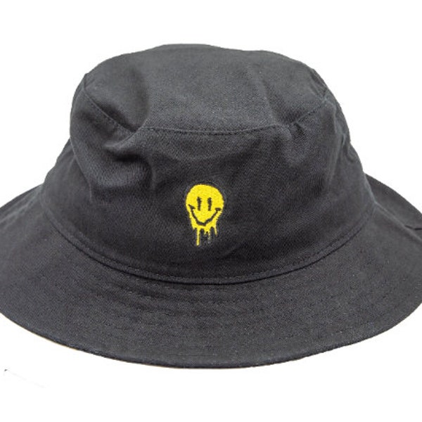 Black Smiley Face Bucket Hat - Etsy