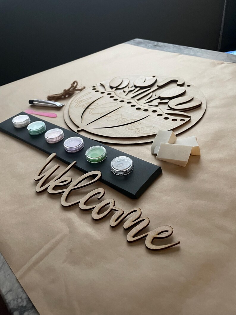 DIY Sign Kit – Welcome - Tulips/umbrella - Paint & Assemble Your Own ...