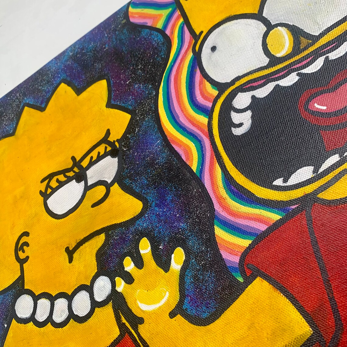 Bart and Lisa Trippy Art the Simpsons Rainbow Psychedelic - Etsy