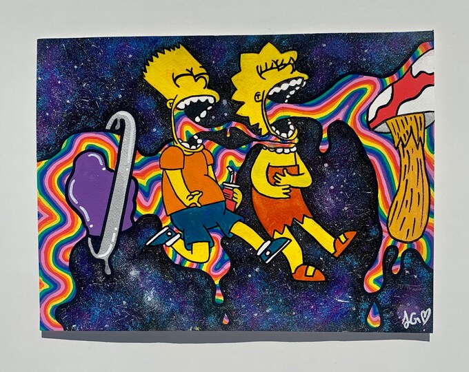Trippy Bart and Lisa Simpson Art- the Simpsons, Psychedelic, Wall Art ...