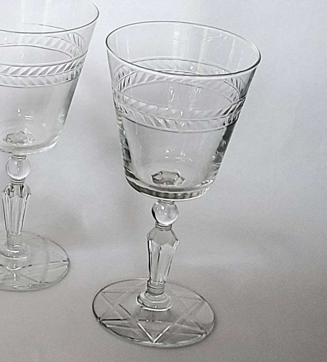 MCM Clear Glass Water Goblets Set 4. Vintage Wine Glasses W/ Etched ...
