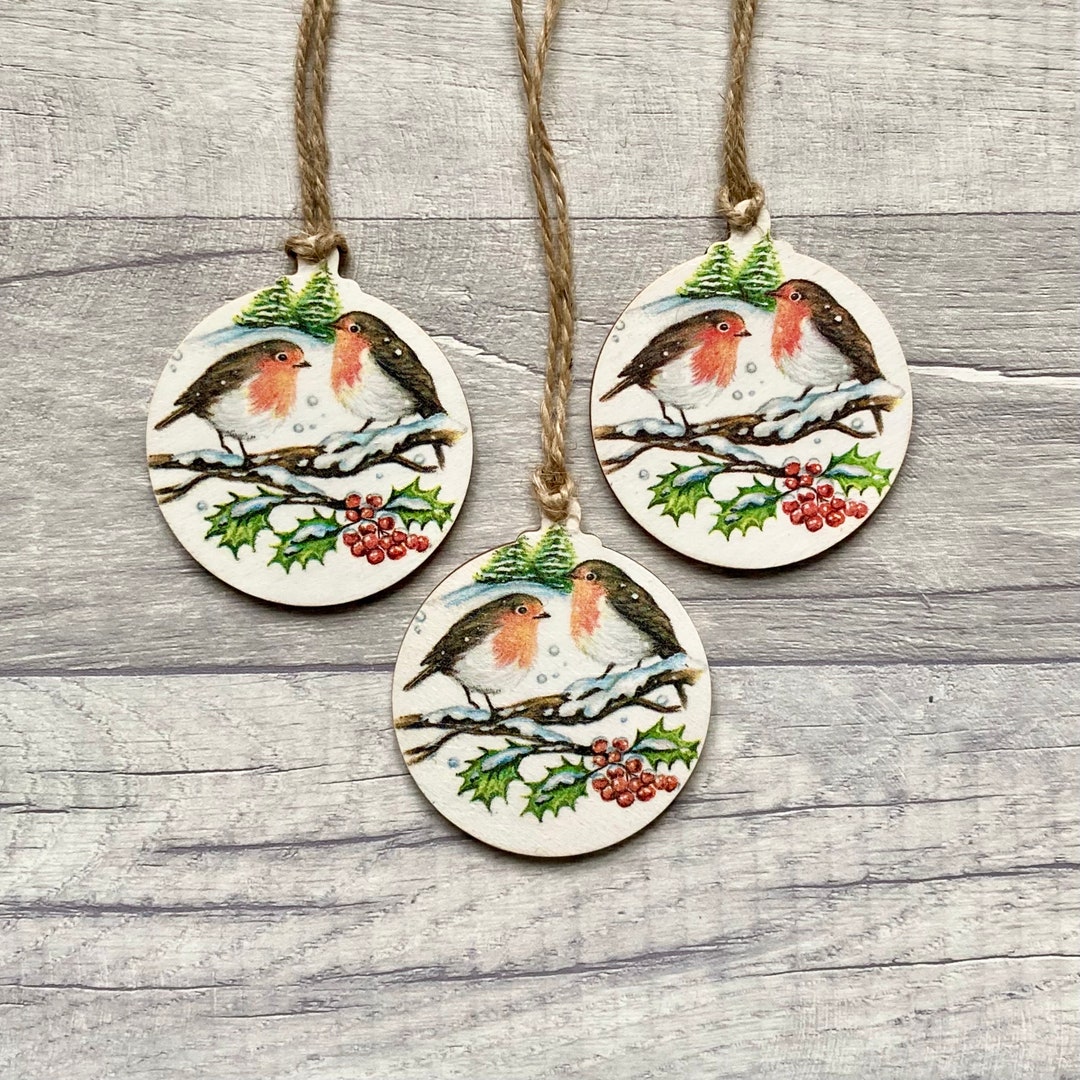 Robin Decorations for Christmas Tree, Winter Garden Bird Baubles, Set ...
