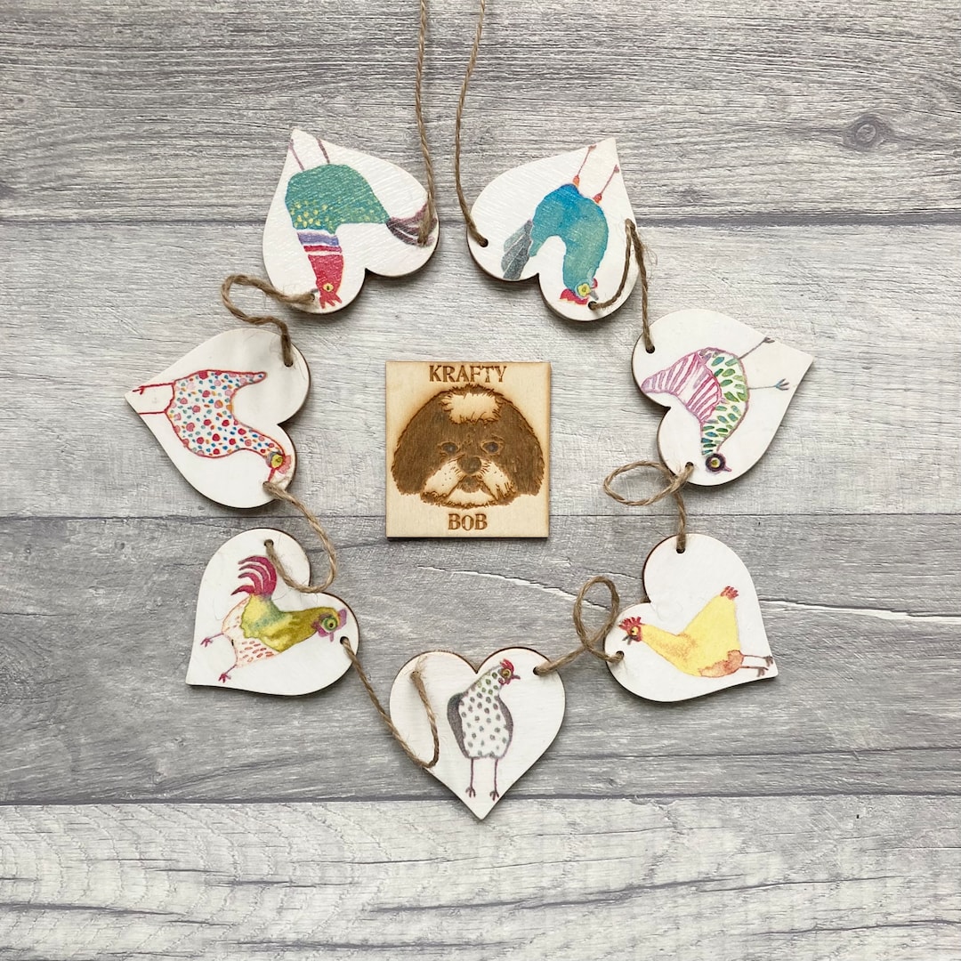 Chicken Bunting, Wooden Hen Garland, Farmhouse Kitchen Decor, Handmade ...