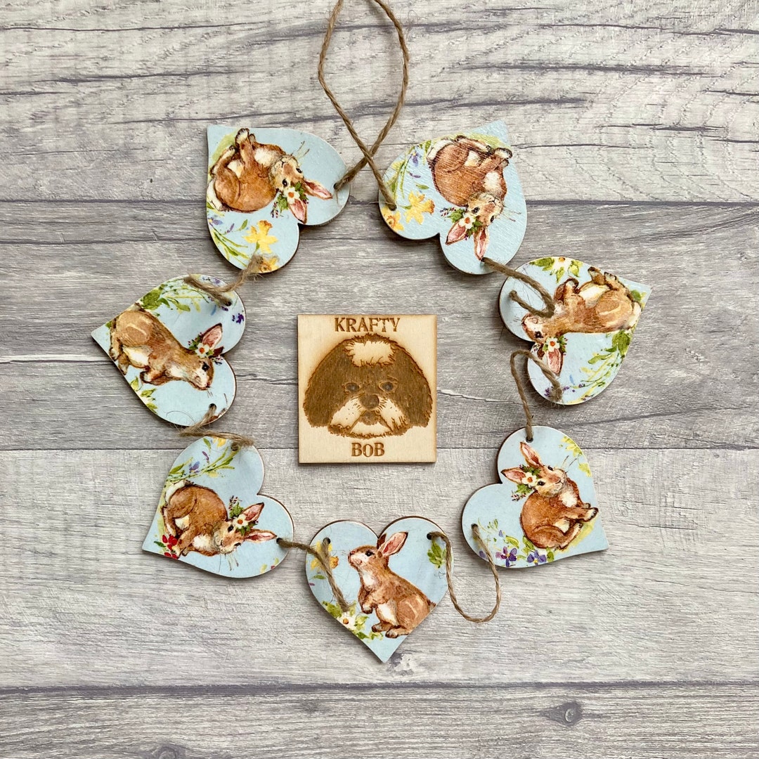 Rabbit Bunting, Wooden Bunny Garland, Spring Farmhouse Kitchen Decor ...