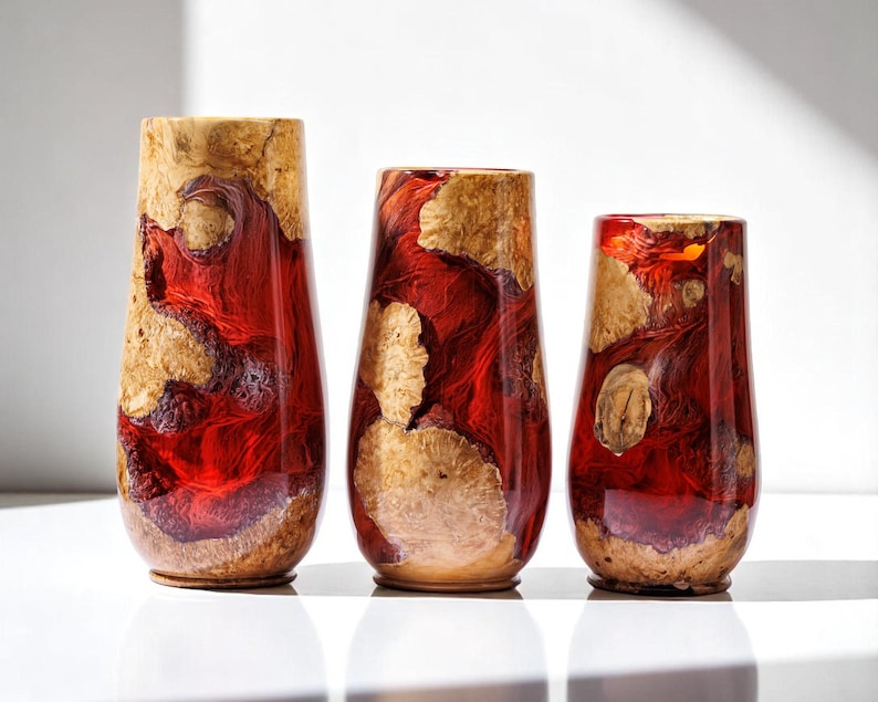 Wood and Resin Vase | Handmade Epoxy Flower Vase | Modern Rustic Home ...
