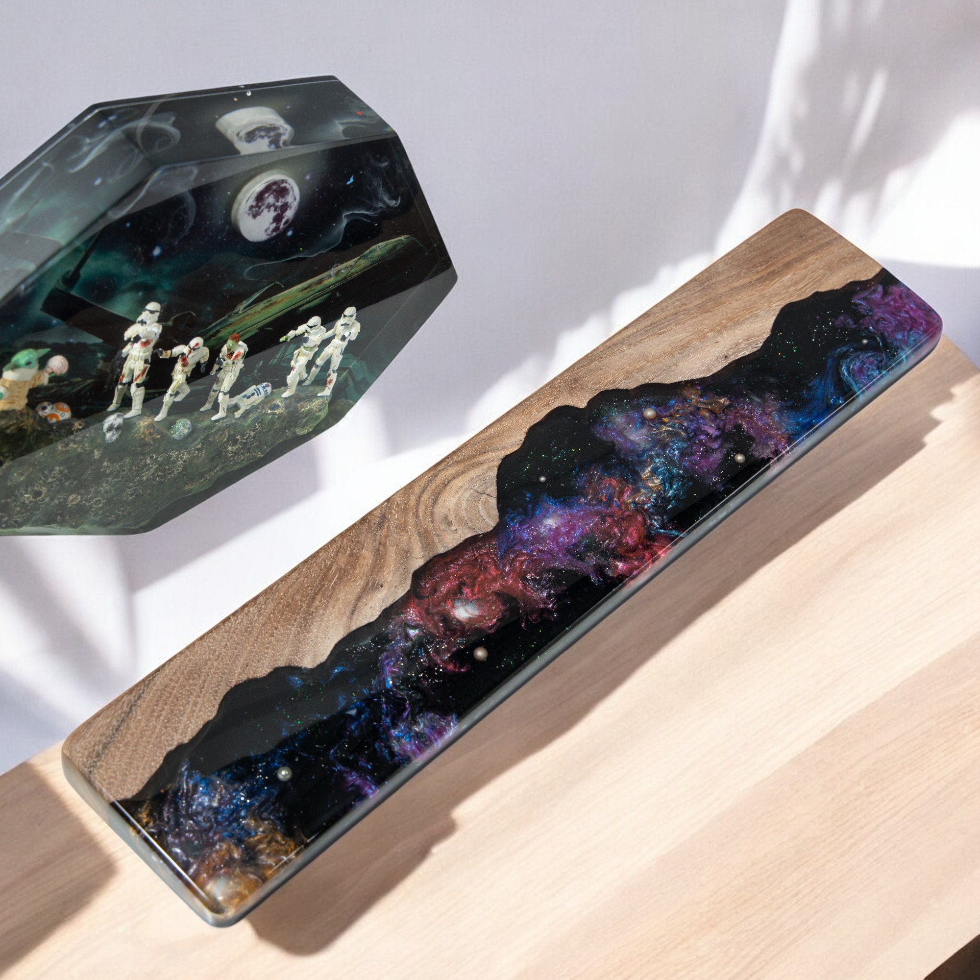 Wrist Rest Galaxy Resin, Keyboard Wrist Rest, Sea Moss, Purple Resin ...