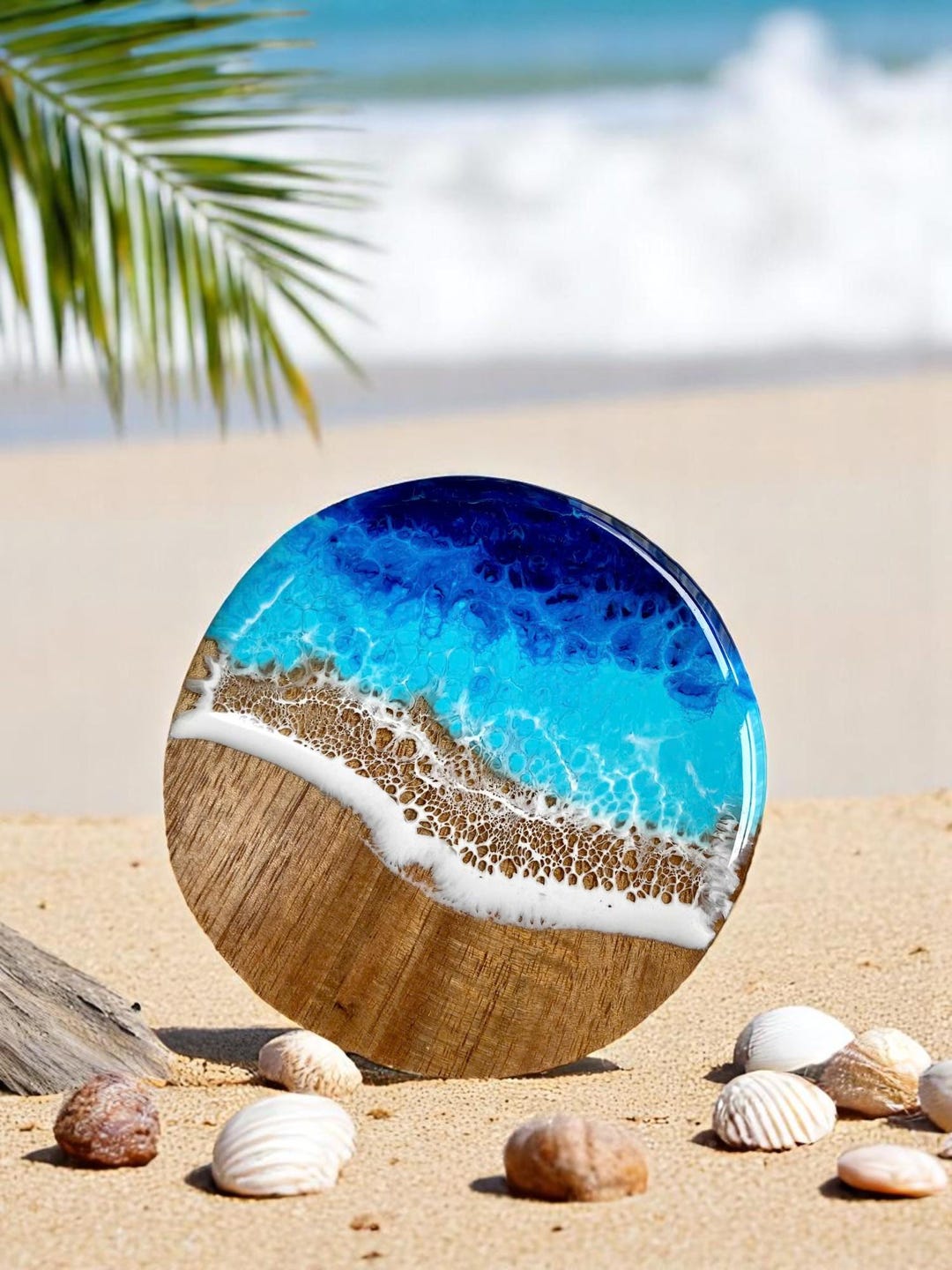 Ocean Wave Resin Wood Coasters – Handmade Epoxy Beach Drink Coaster Set ...