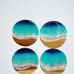 Ocean Wave Resin Wood Coasters – Handmade Epoxy Beach Drink Coaster Set ...