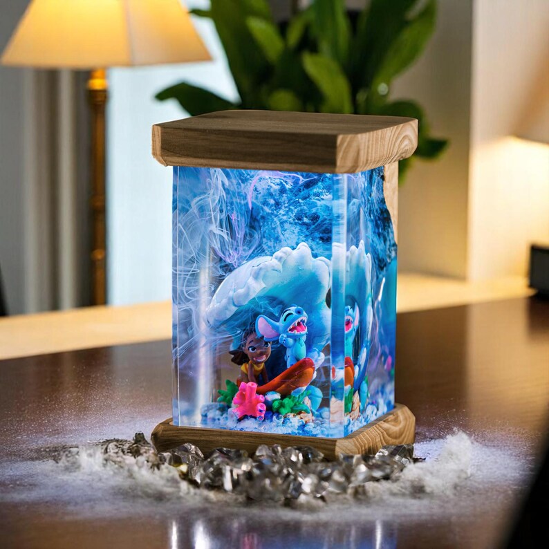 Custom Resin Epoxy Lamp,led Resin Art Blue Sea Lamp – Cute Cartoon ...