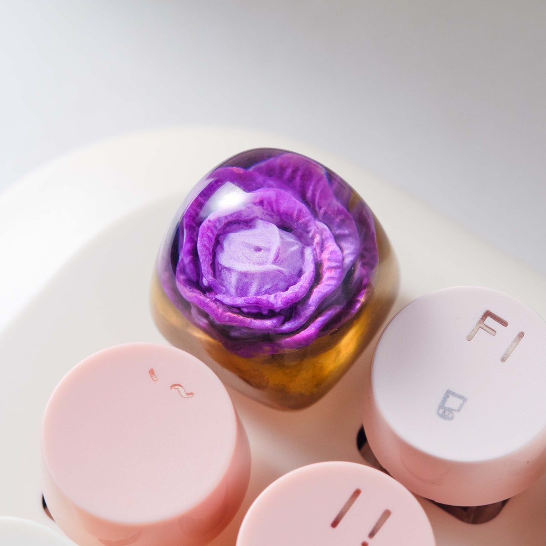 Keycap PLANTS Custom Artisan, Resin Keycaps, Purple Keycaps, Handmade ...