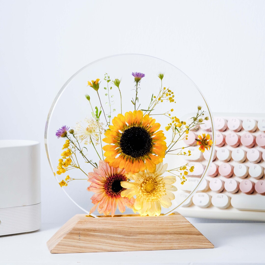 Lamp Sunflower Resin,epoxy Resin Lamp, Night Light Wood,custom Resin ...