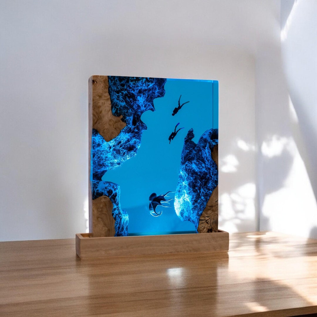 Night Light Scuba Diver, Octopus Lamp Resin,lamp Epoxy Resin Ocean ...