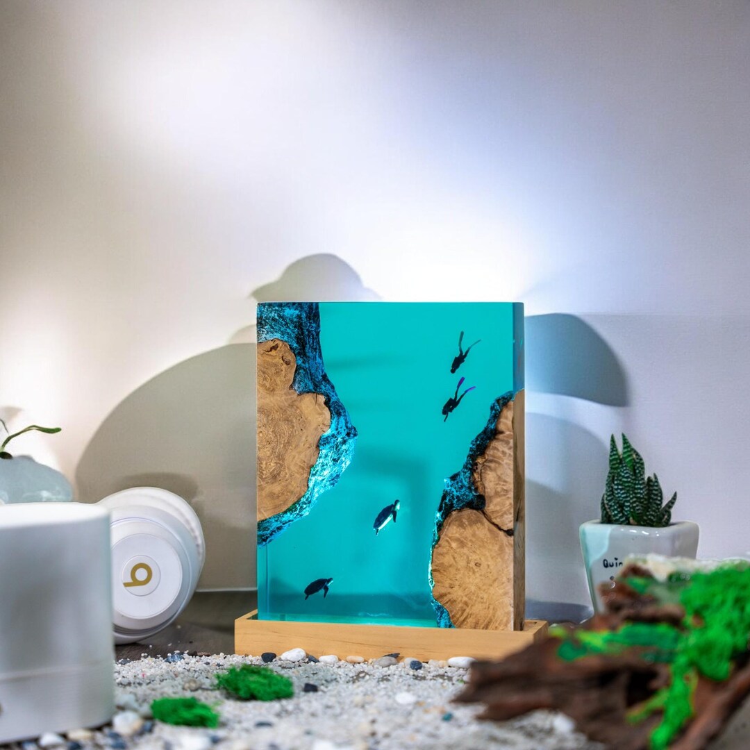 Night Light Scuba Diver, Turtle Lamp Resin,lamp Epoxy Resin Ocean,epoxy ...