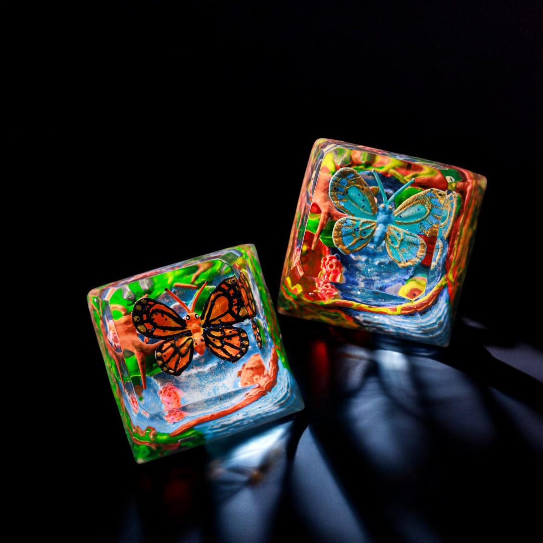 Keycap Butterfly Custom Artisan, Resin Keycaps,butterfly Keycaps,blue ...