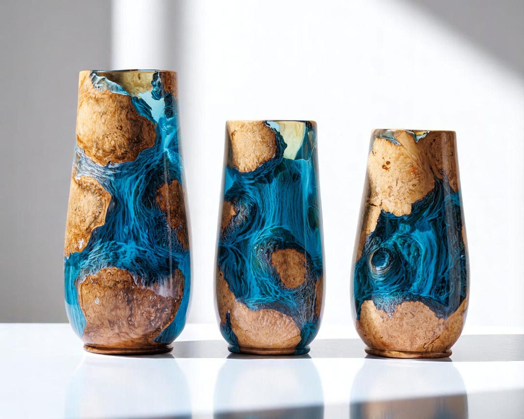 Wood and Resin Vase | Handmade Epoxy Flower Vase | Modern Rustic Home ...