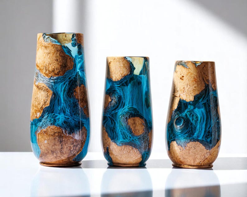 Wood and Resin Vase | Handmade Epoxy Flower Vase | Modern Rustic Home ...