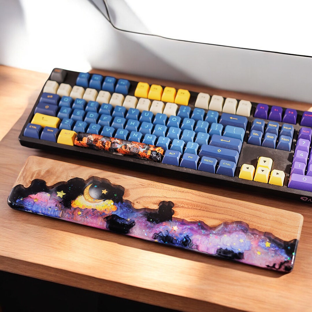 Wrist Rest Galaxy Resin, Keyboard Wrist Rest, Purple Resin Epoxy, Moon ...