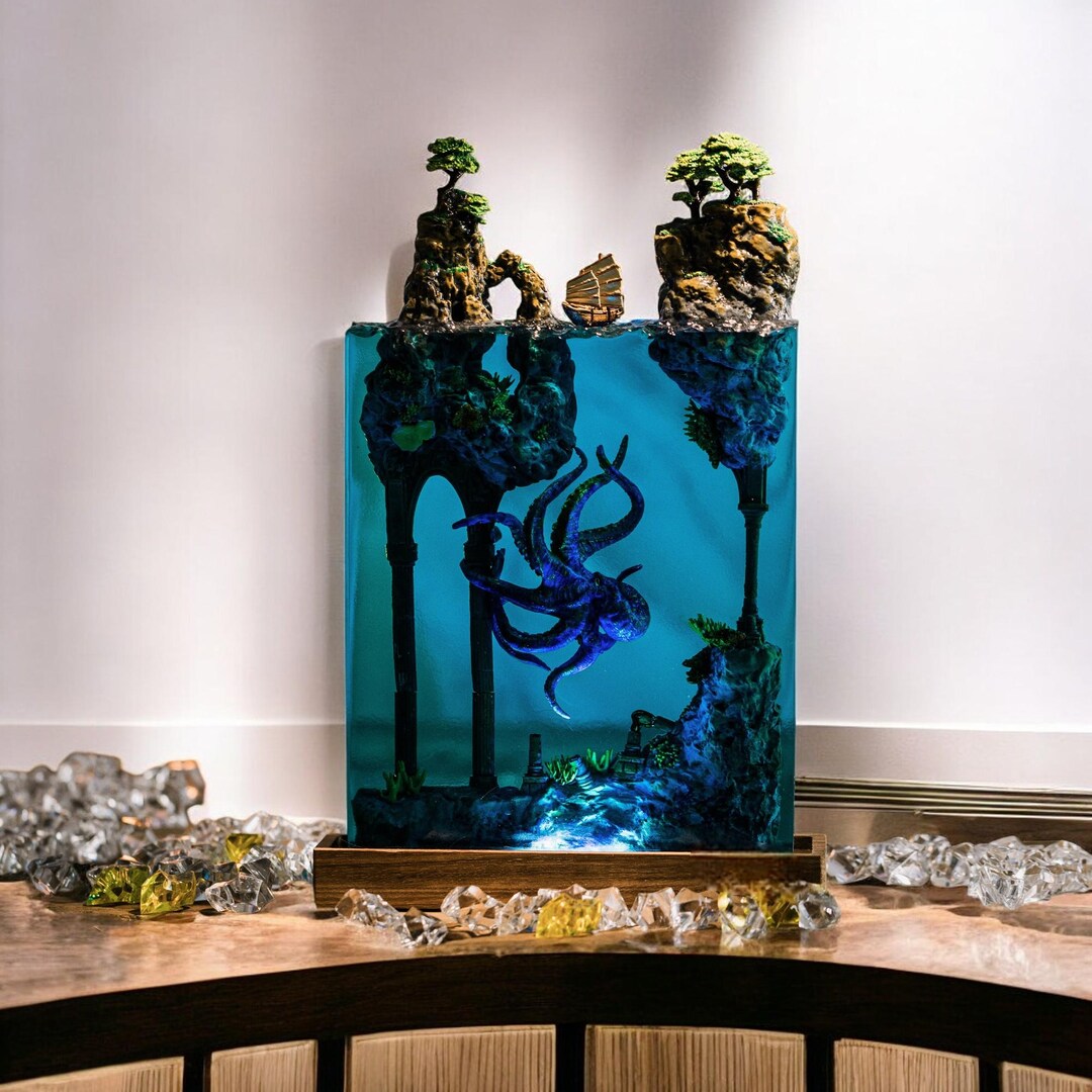 Lamp Scuba Diver Ocean,octopus Lamp Resincustom Resin Epoxy Lamp,blue ...