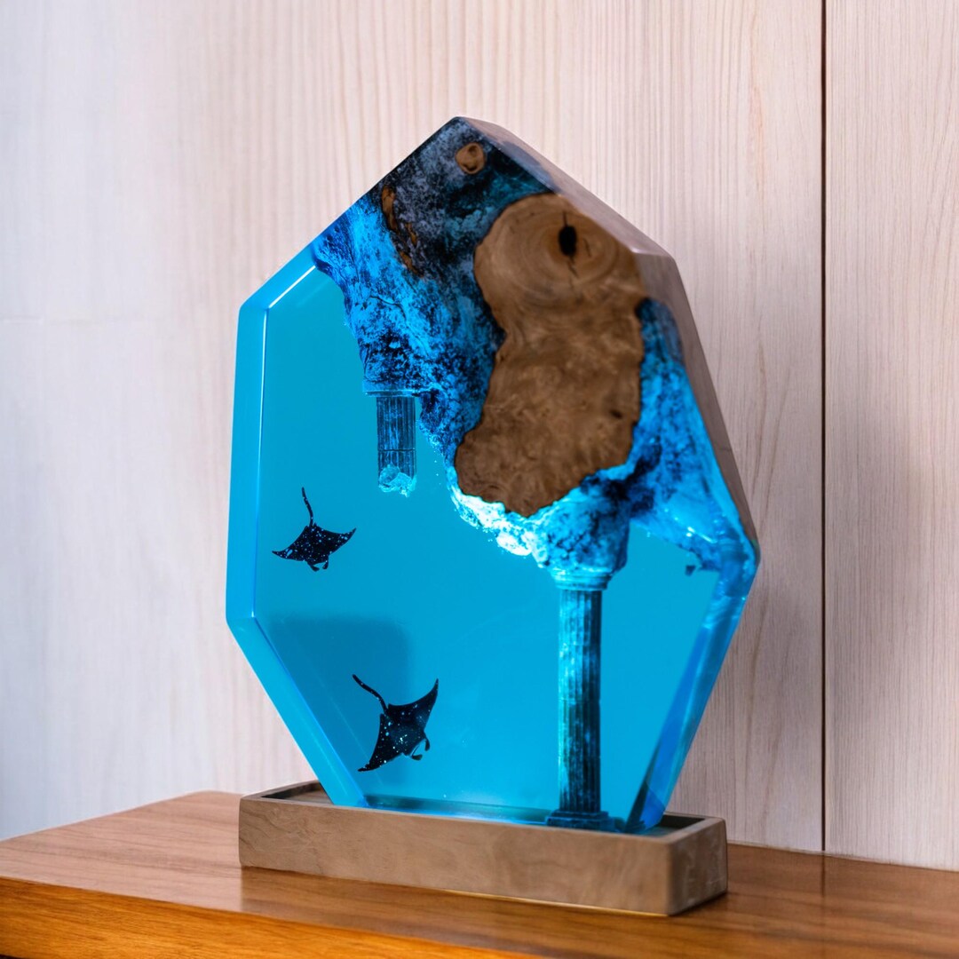 Night Light Scuba Diver Ocean,ray Lamp Resin, Epoxy Resin Wood, Custom ...