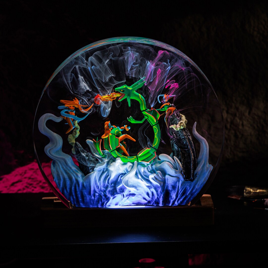 RAYQUAZA'S FURY Resin Lamp, Custom Anime Epoxy Resin Lamp, Personalized ...