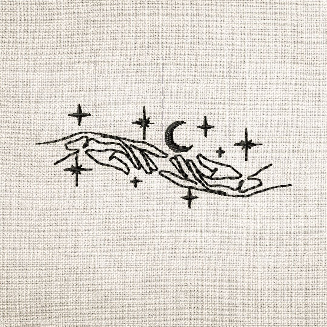 Line Art Embroidery Design File- Moon and Stars Machine Embroidery File ...