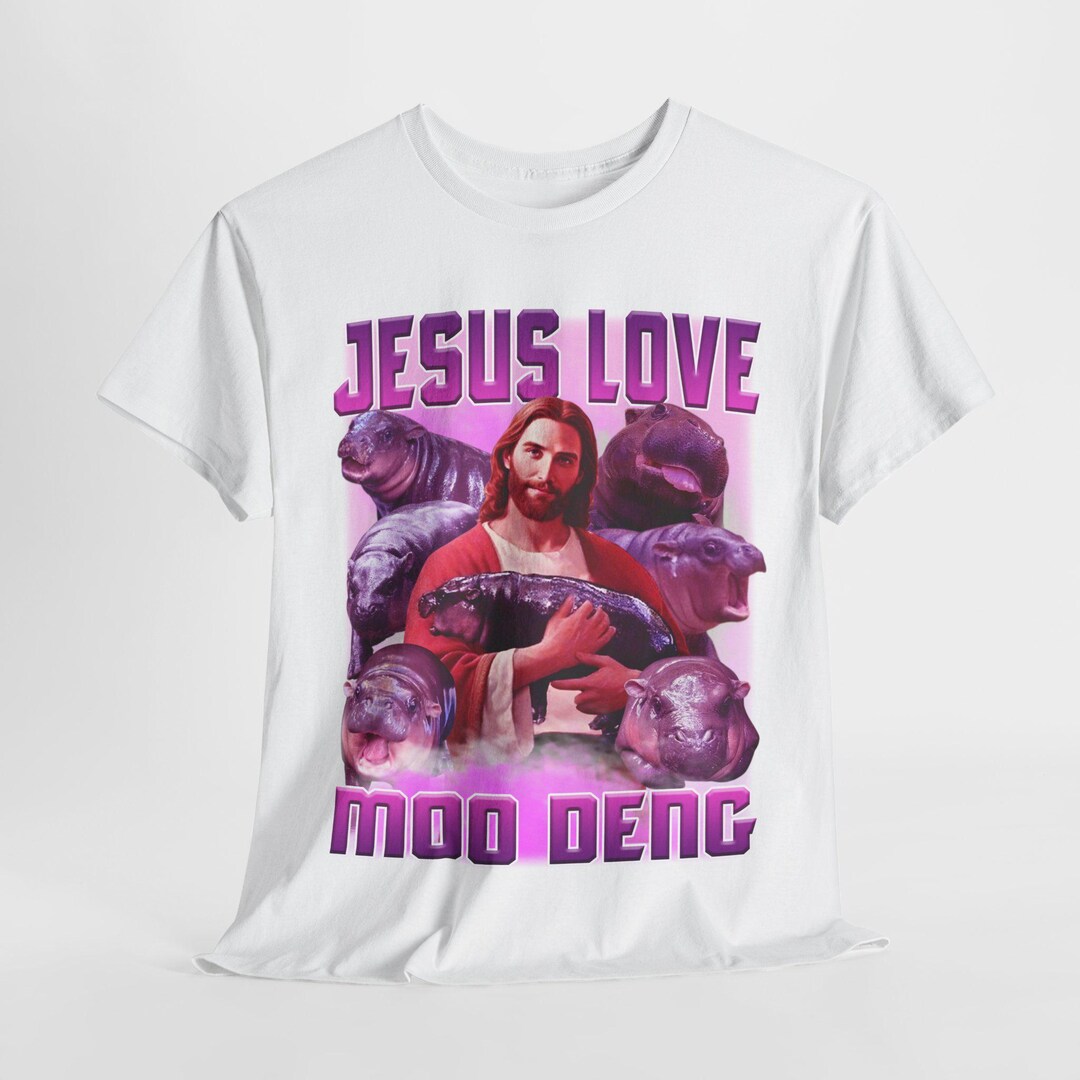 Jesus Moo Deng Shirt, Jesus Loves Moo Deng Bouncy Pig Cute Baby Hippo ...