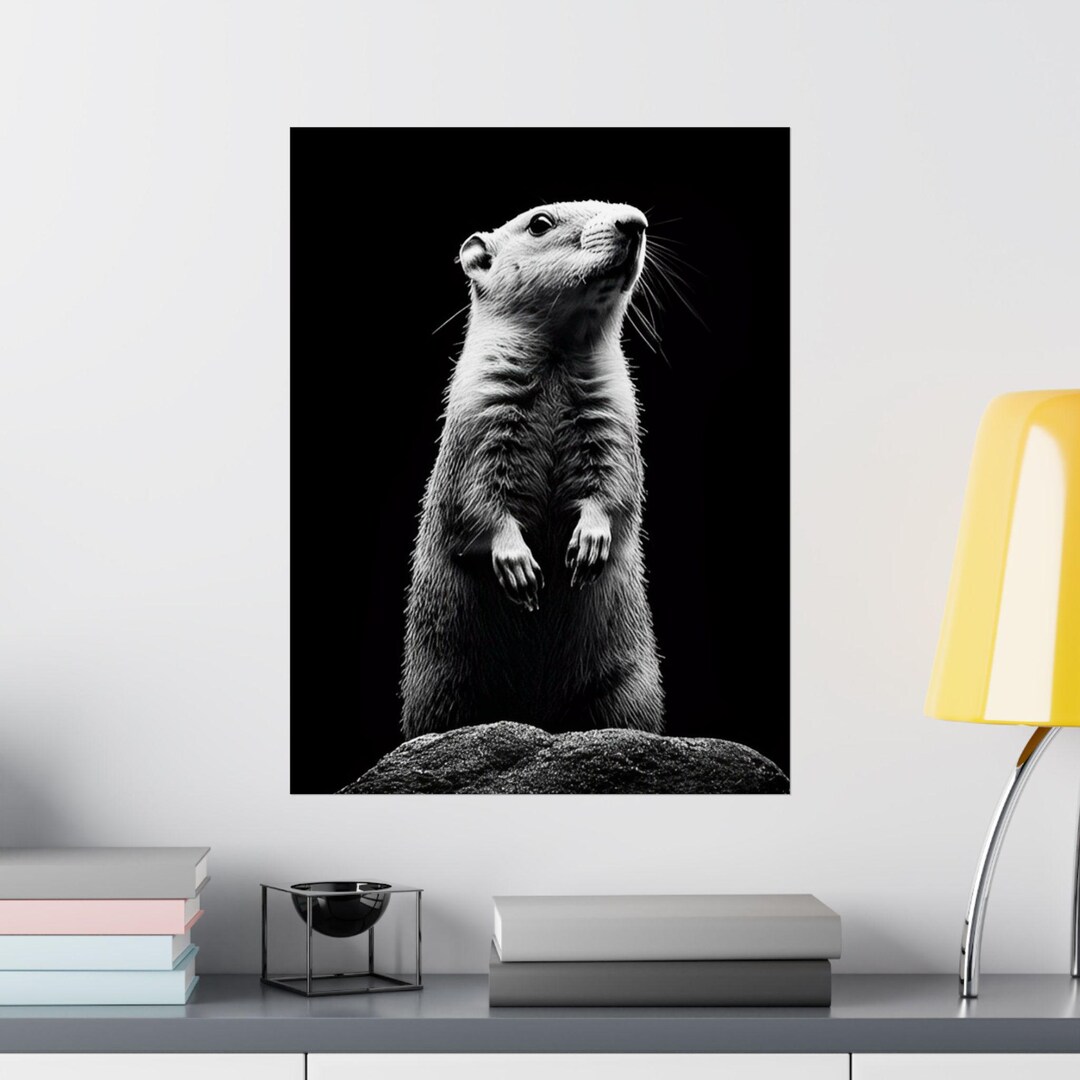 Elegant Marmot Poster, Black and White Art, Home Decor, Animal Lover ...
