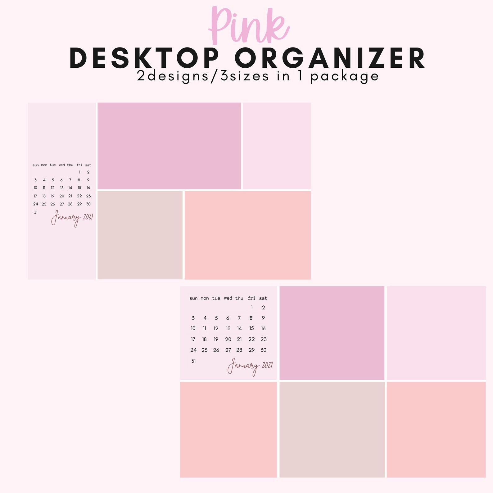 Pink Desktop Wallpaper Organizer With 2021 Calendar 2 | Etsy