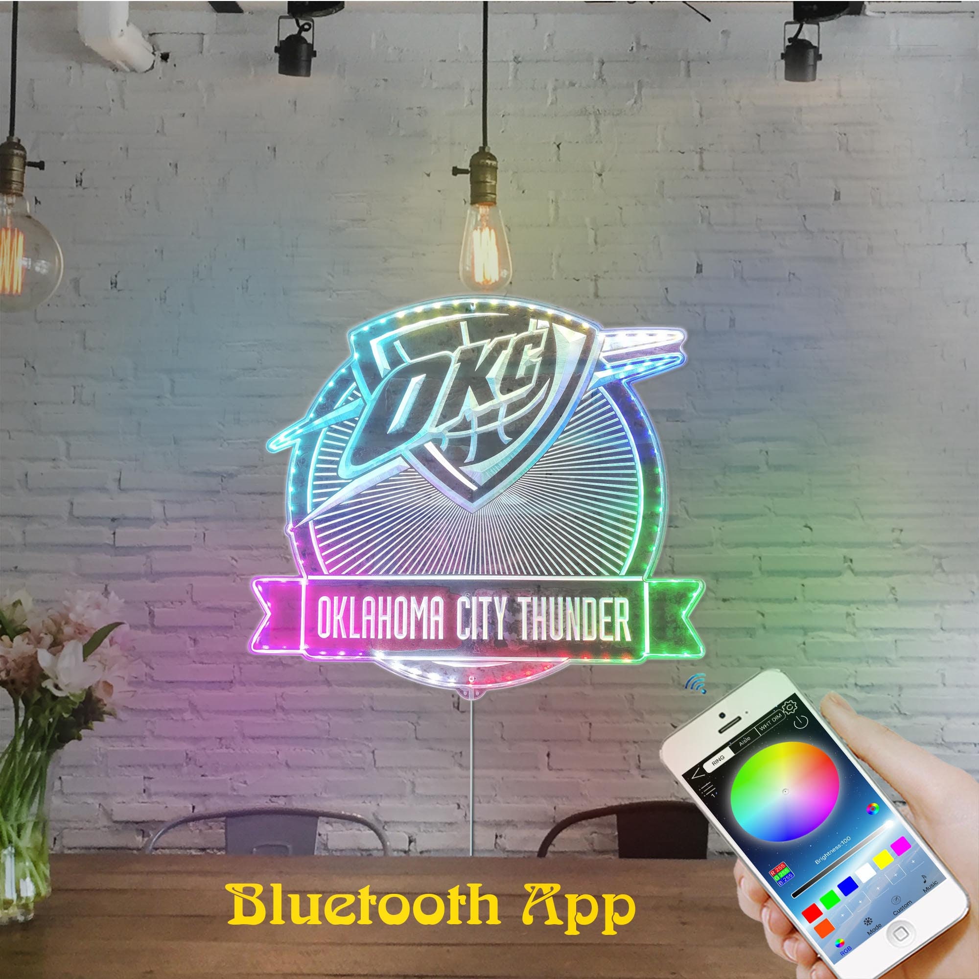 Oklahoma City Thunder Edge Lit Sign, Night Light Wall Decor, Man Cave ...