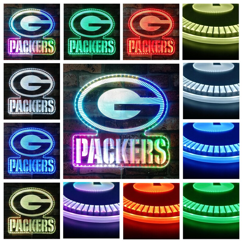 Green Bay Packers Neon RGB Edge Lit LED Sign, Sports Bar Light Wall ...
