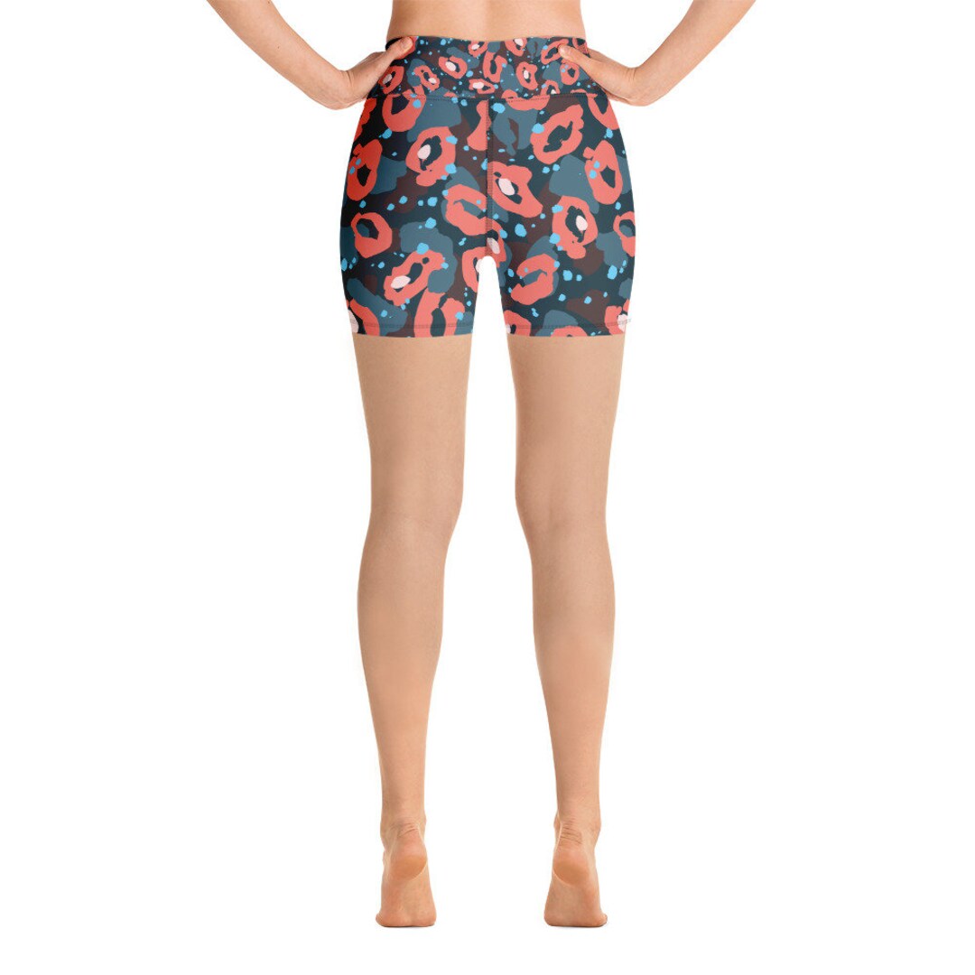 Pink Teal Leopard Print Yoga Shorts Pink Teal Leopard Leopard Print ...