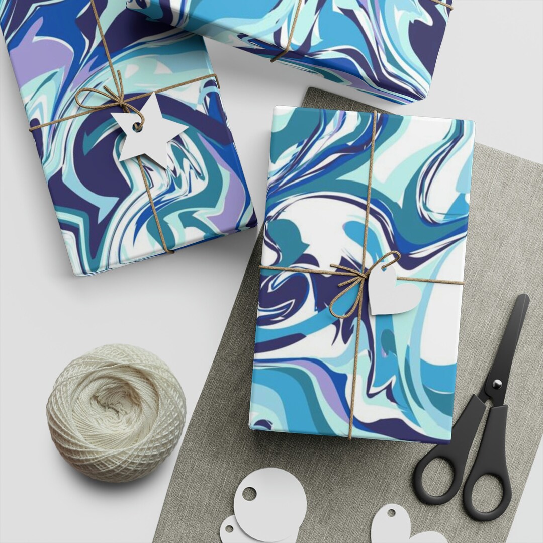 Luxury Eco Psychedelic Gift Wrap Sheet Blue Swirl Wrapping Paper Sheets ...