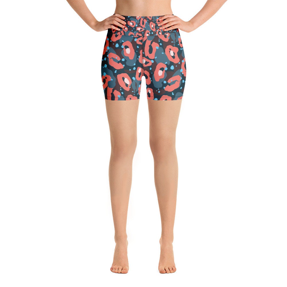 Pink Teal Leopard Print Yoga Shorts Pink Teal Leopard Leopard Print ...