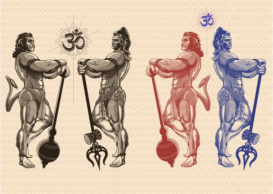 Hanuman & Shiva. Vector Art, SVG, PNG Line Illustration. - Etsy