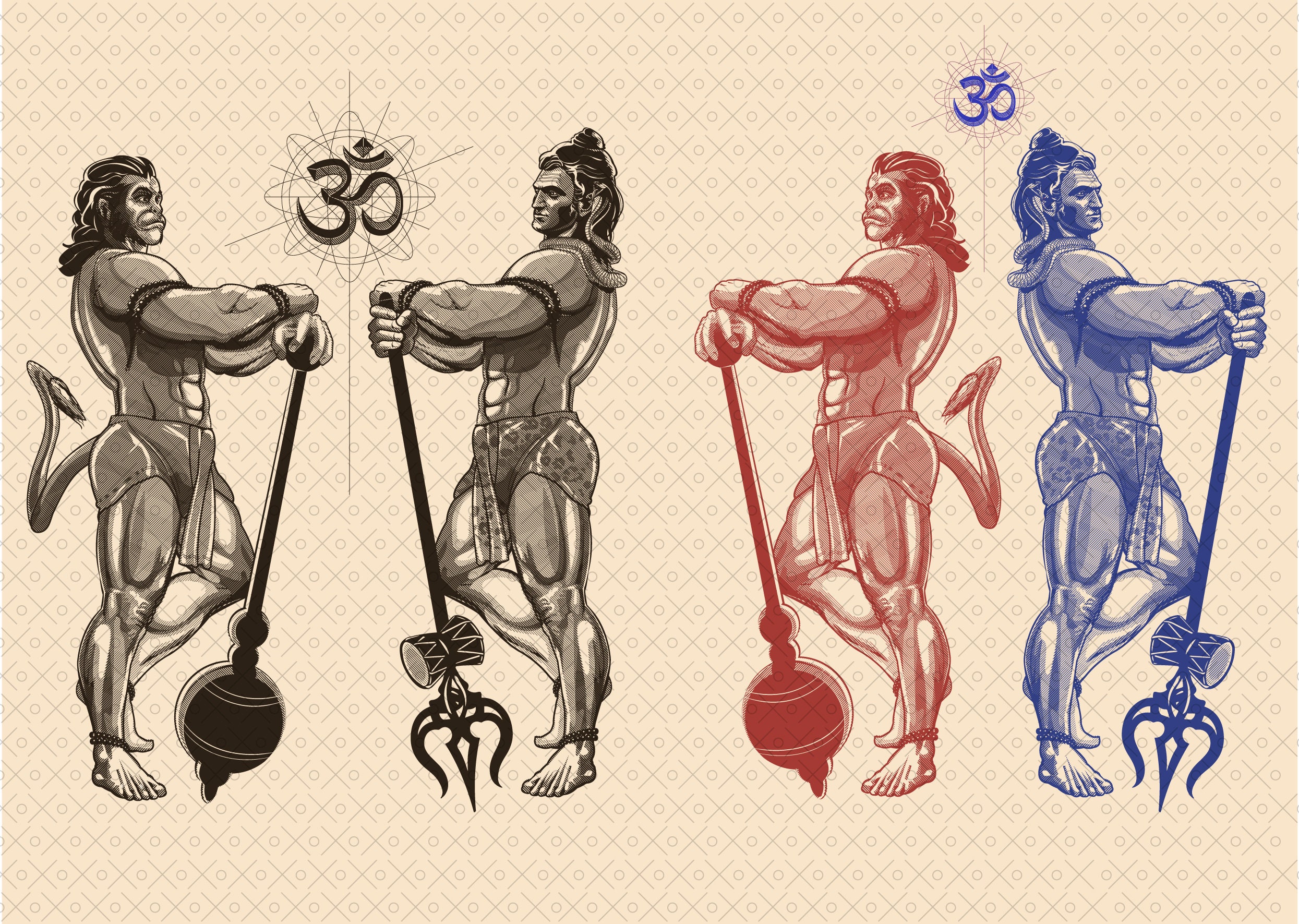 Hanuman & Shiva. Vector Art, SVG, PNG Line Illustration. - Etsy