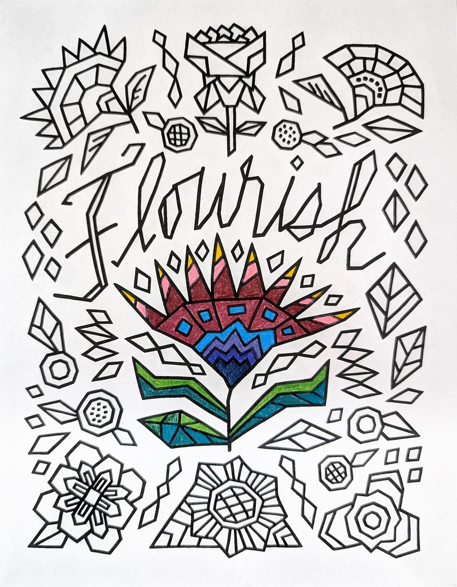 Flourish Coloring Page Downloadable Print for Wall Art and Motivation ...