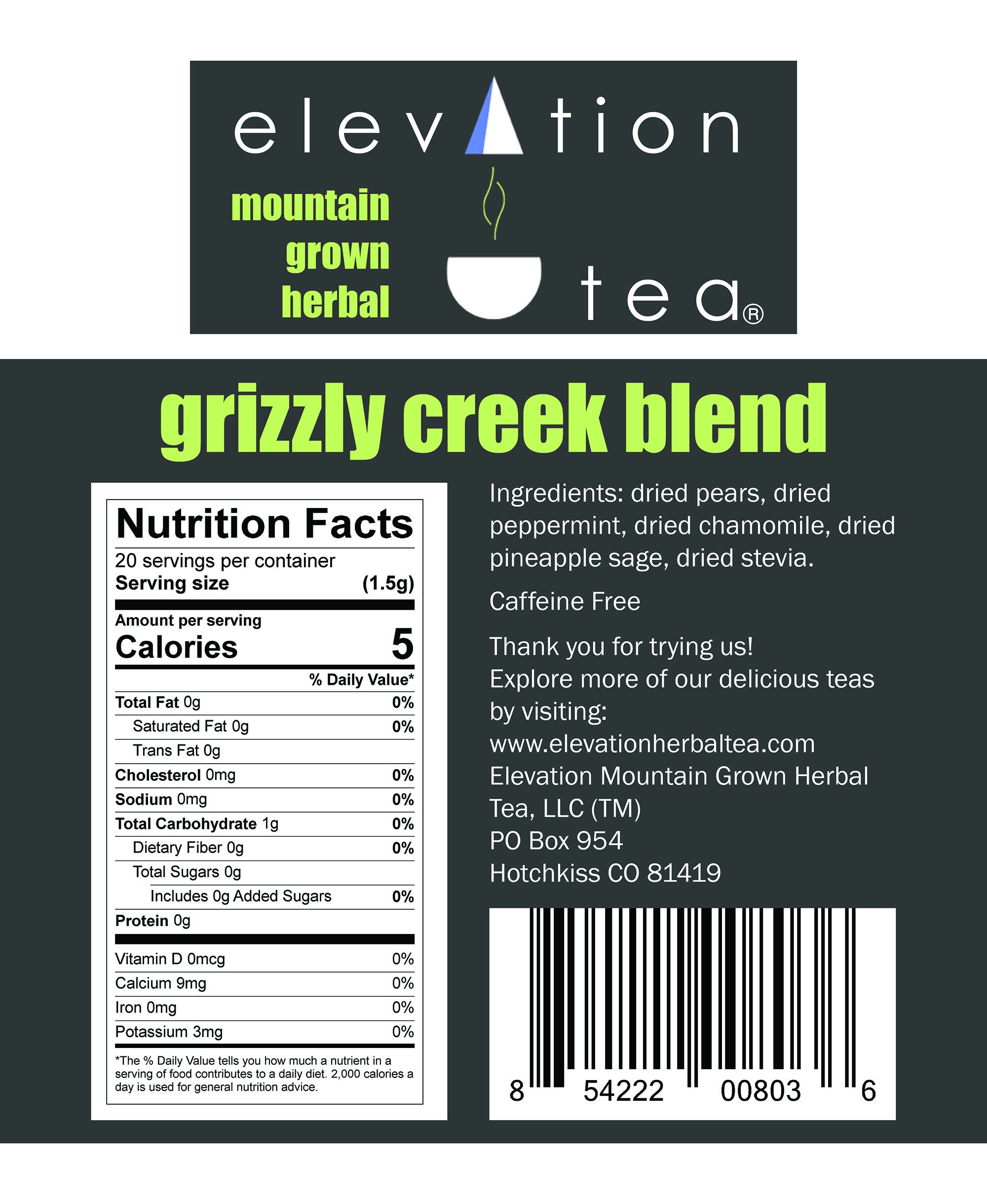 Grizzly Creek Blend with Stevia Leaf 20 Pouches of Chamomile-pear ...
