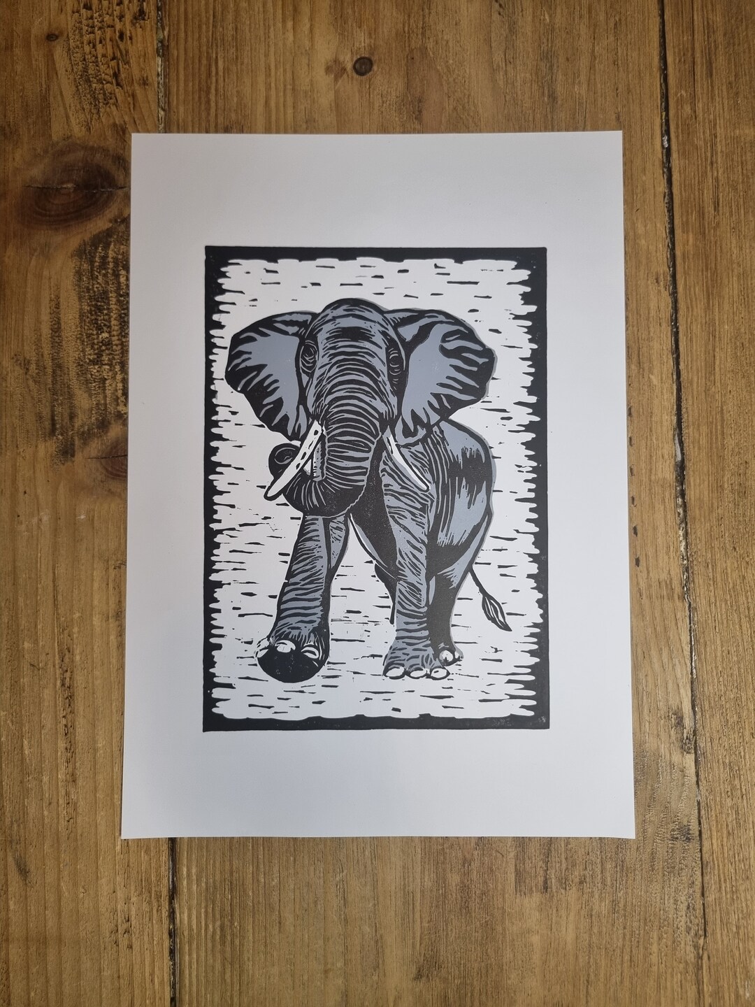 Elephant, Hand Printed Lino Print, A4 - Etsy