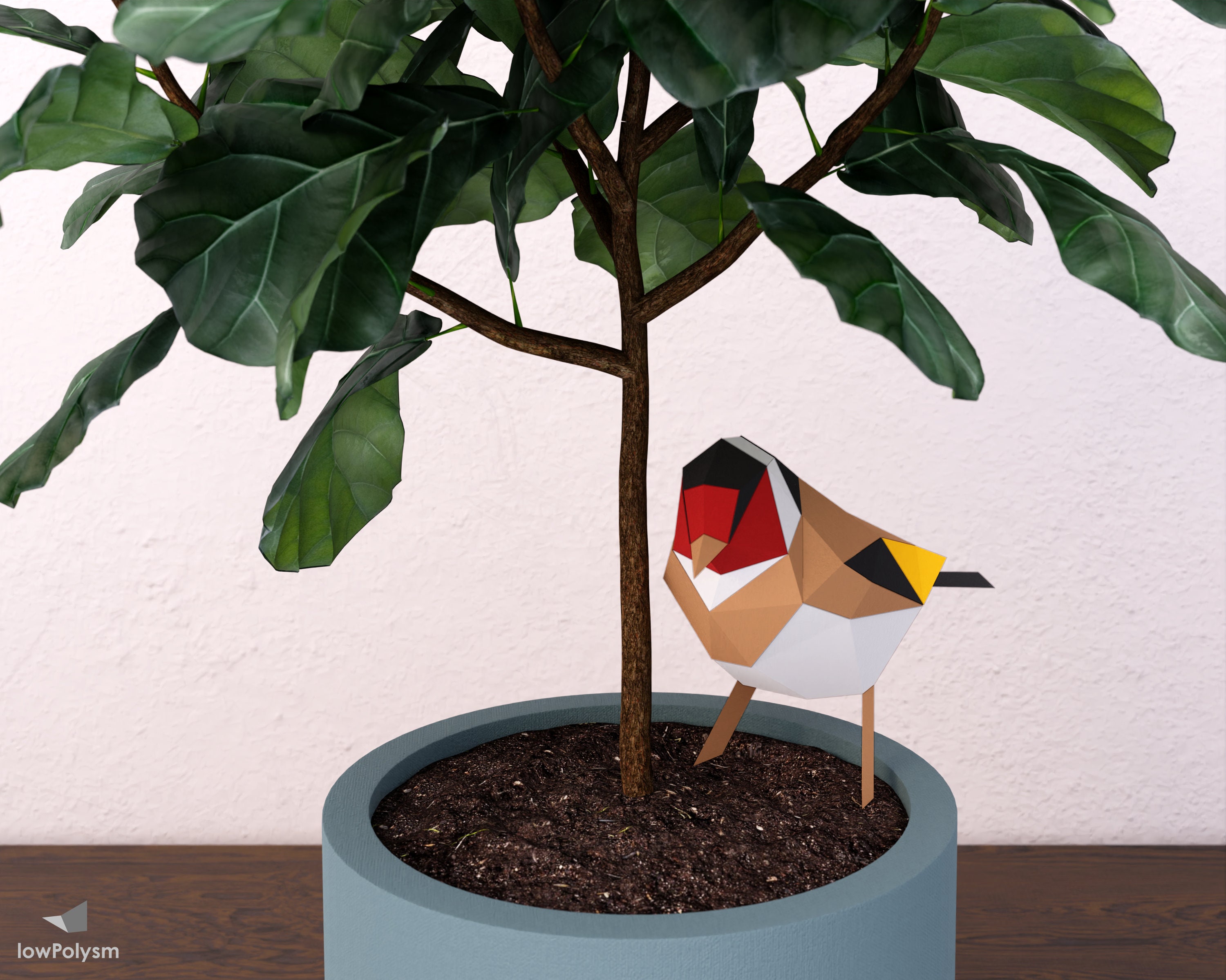 Goldfinch Low Poly Bird Papercraft Bird on Branch Template - Etsy