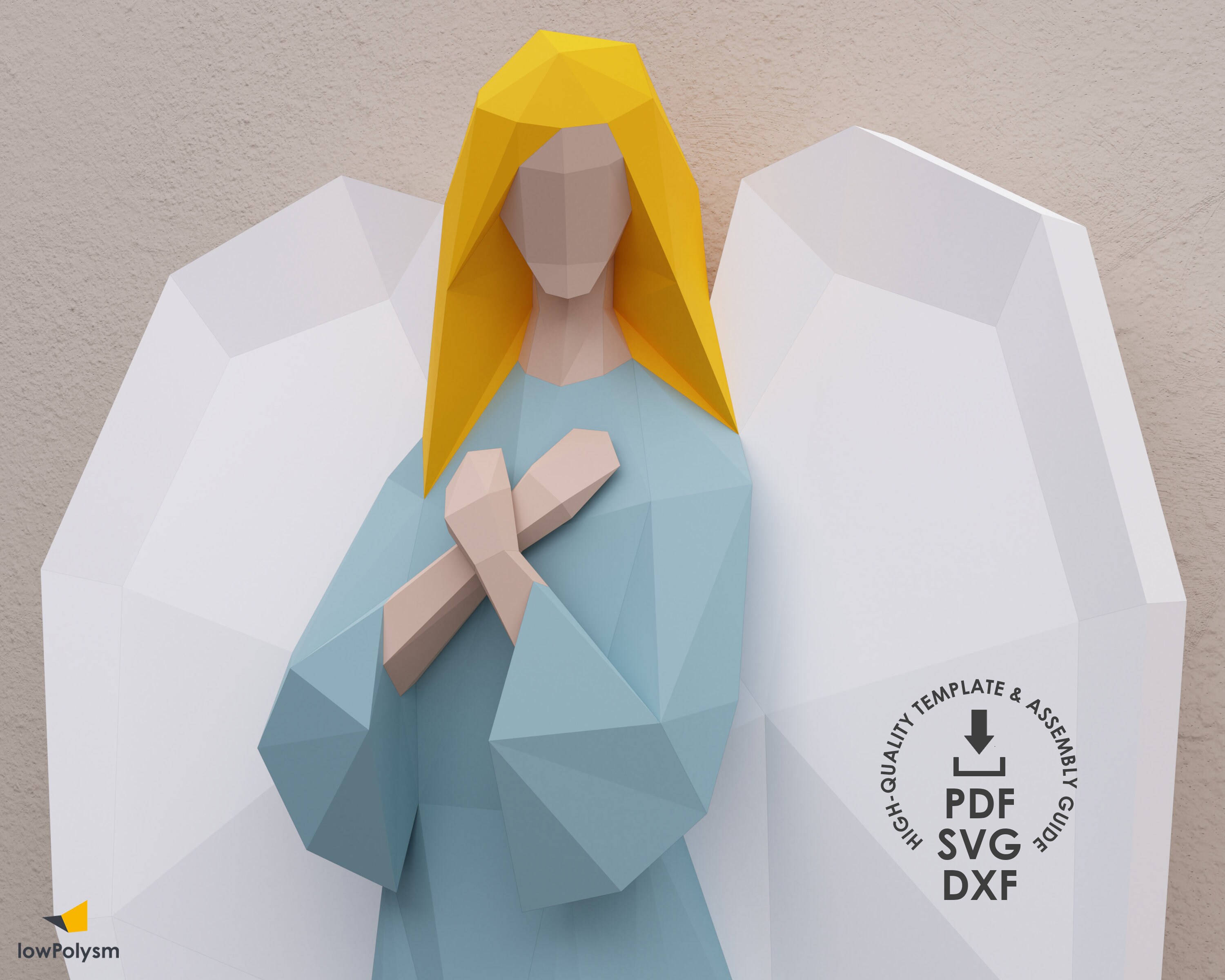 Angel With Wings Papercraft 3d Wall Sculpture DIY Printable | Etsy