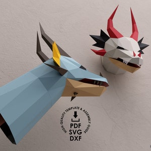 Dragon Low Poly Papercraft Dragon Puppet, Diy Craft Dragon Head Trophy ...