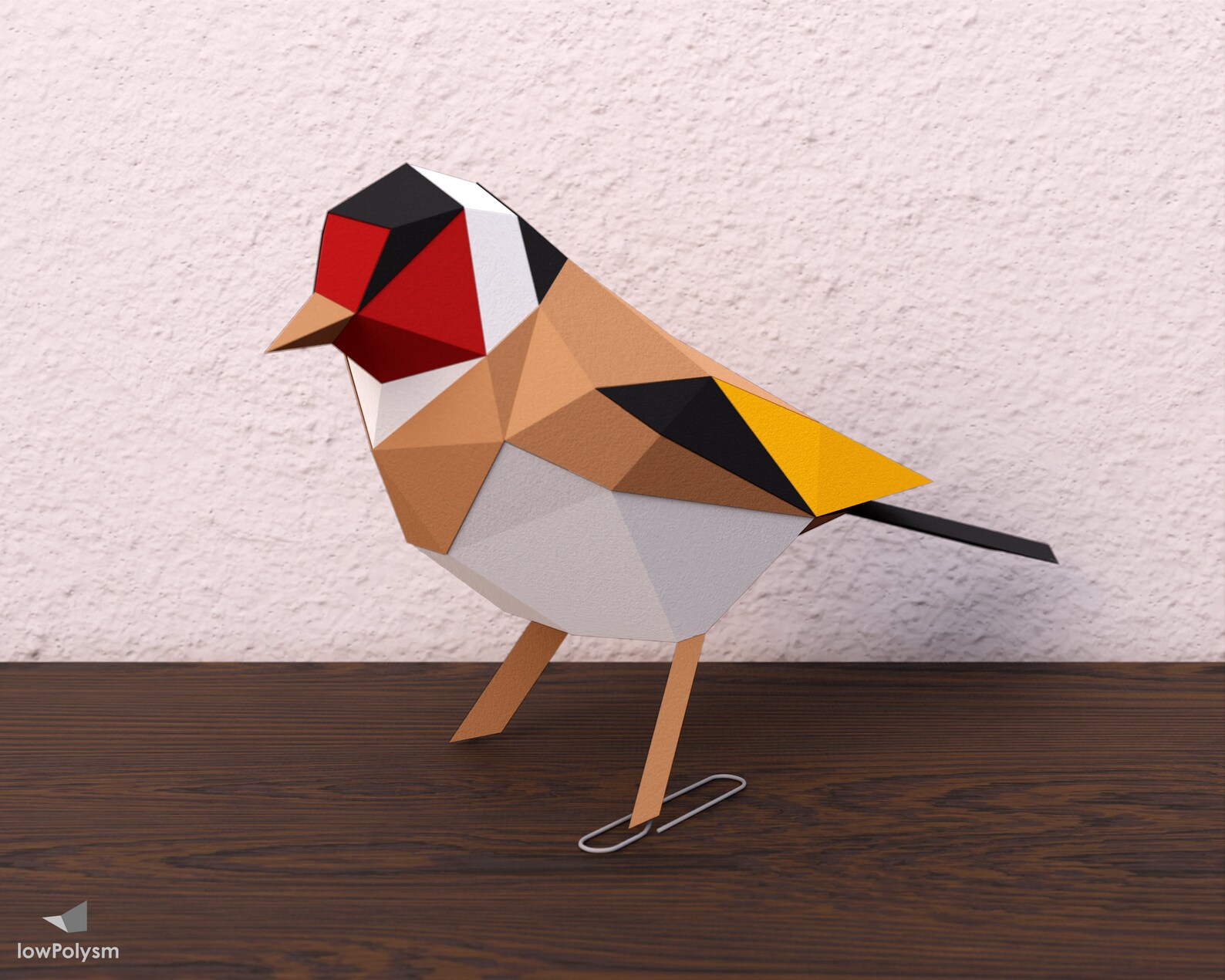 Goldfinch Low Poly Bird Papercraft Bird on Branch Template - Etsy