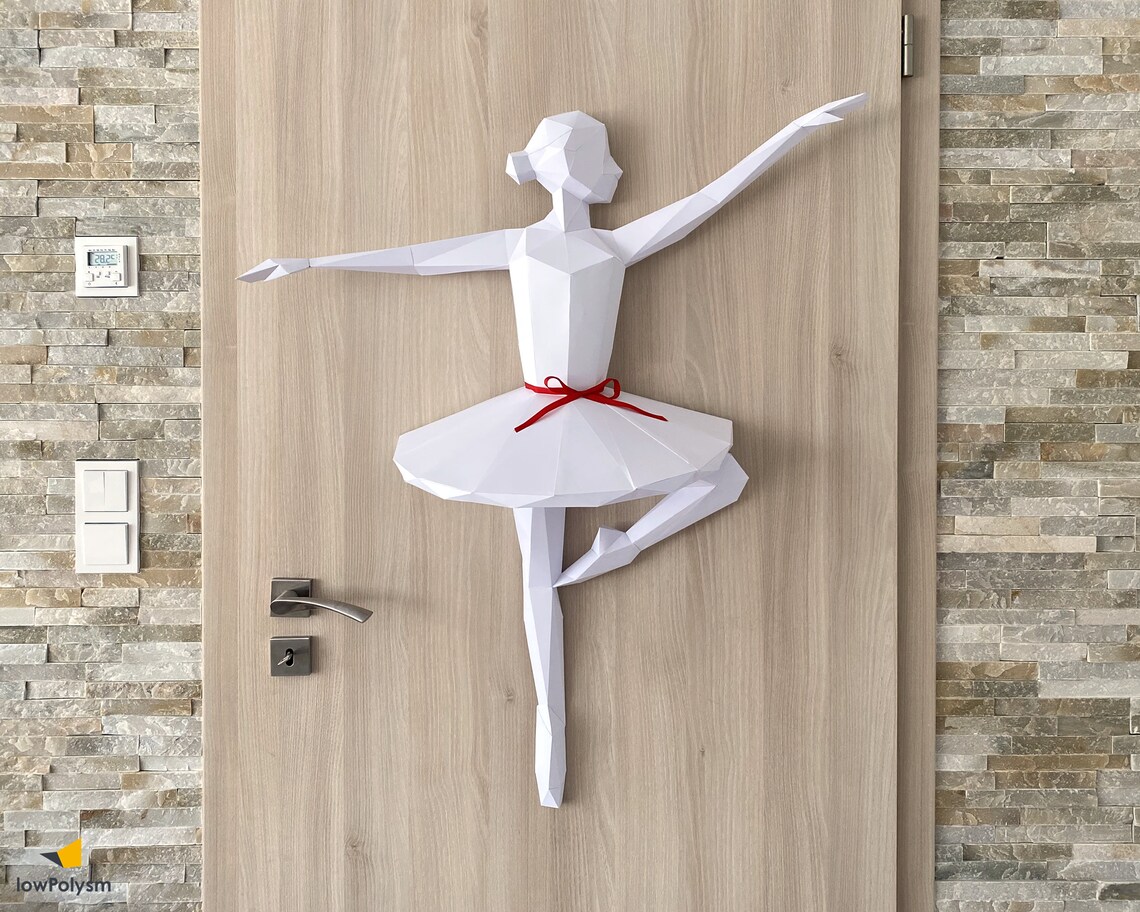 Ballerina Papercraft 3D Wall Decor Sculpture, Low Poly Ballerina Wall ...