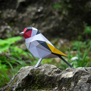 Goldfinch Low Poly Bird Papercraft, Bird on Branch Template, Bird Svg ...