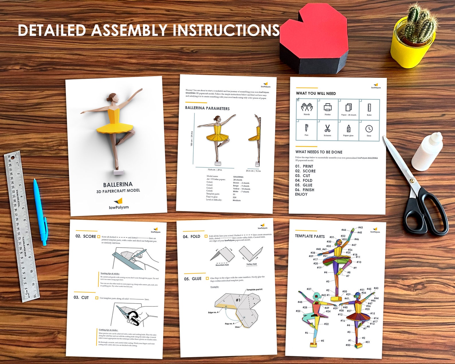 Ballerina Papercraft 3D Wall Decor Sculpture, Low Poly Ballerina Wall ...