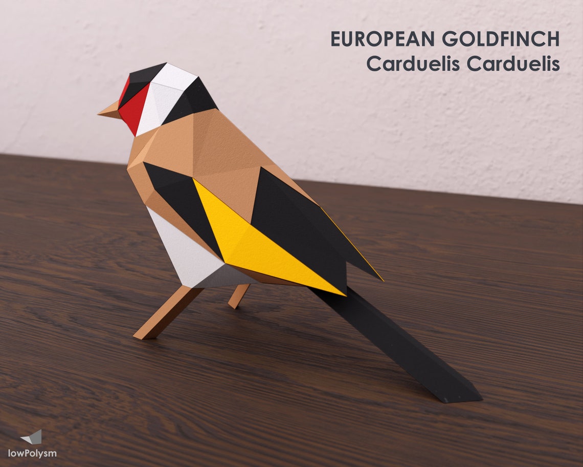 Goldfinch Low Poly Bird Papercraft Bird on Branch Template - Etsy
