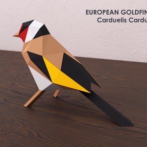 Goldfinch Low Poly Bird Papercraft, Bird on Branch Template, Bird Svg ...